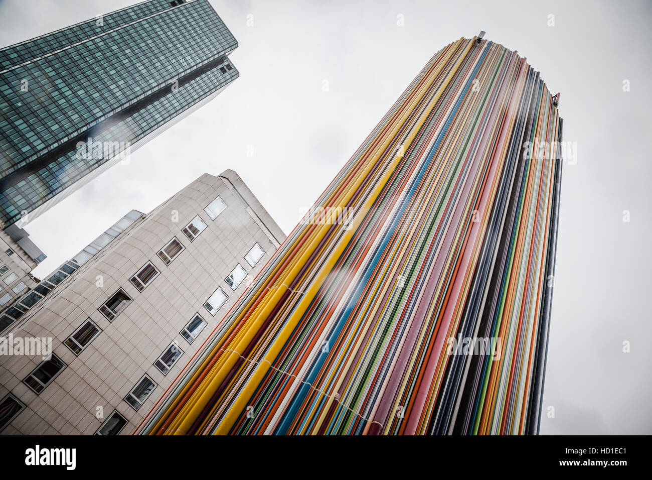Artistic column in the district La Defense in Paris. The 30 m high ...