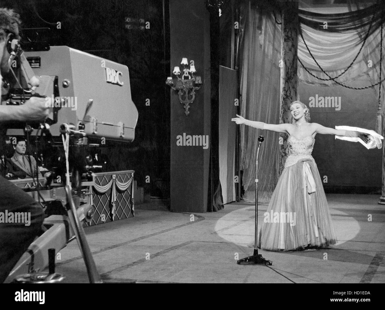 Dolores Gray, singing at the BBC's newly opened Lime Grove Studio G ...