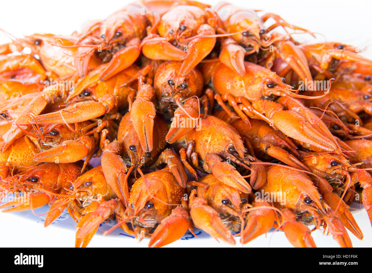 Photo of red boiled crawfishes on the dish Stock Photo - Alamy