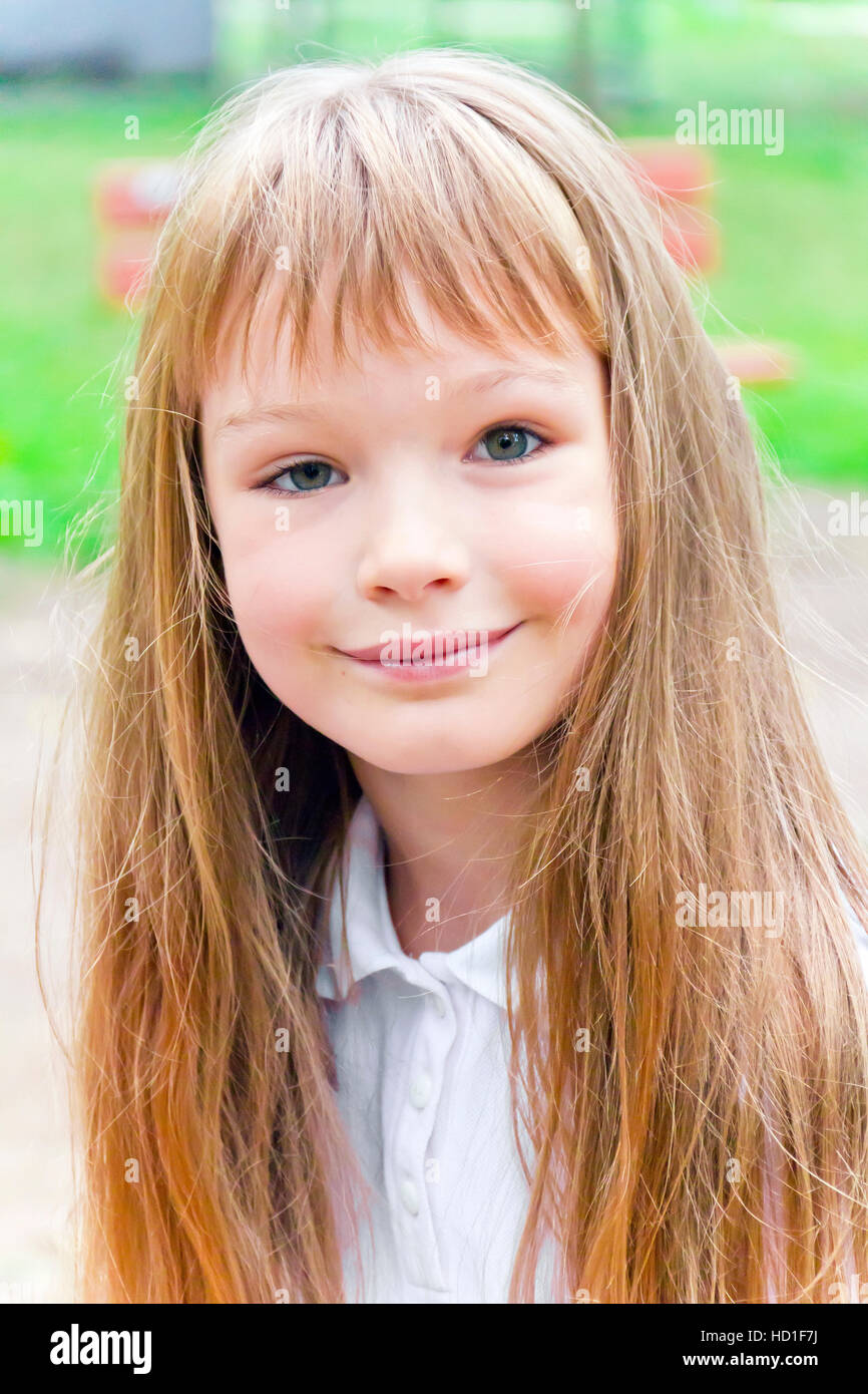 Photo of cute girl with long hair Stock Photo - Alamy