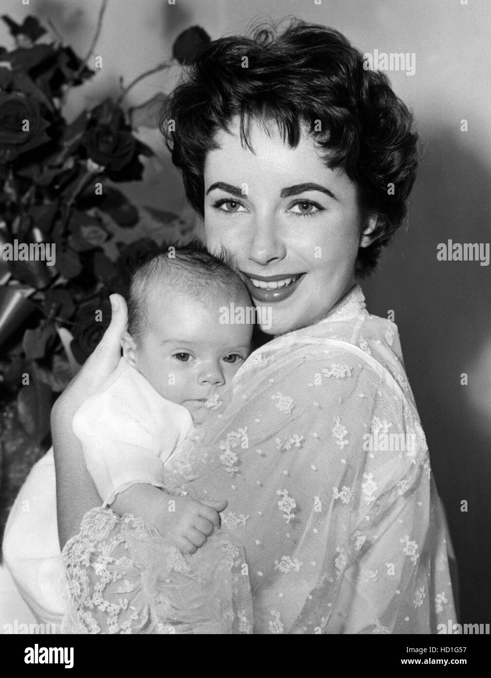 Elizabeth Taylor with four month old Michael Wilding Jr., 5/5/53 Stock ...