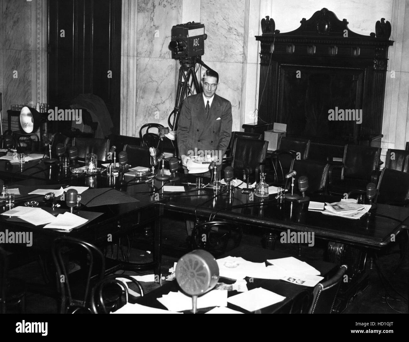 Senator Estes Kefauver in the Senate Crime Committee room after ...