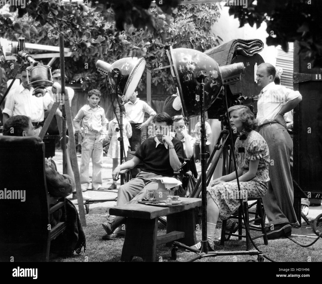 Fred Stone, director George Stevens, Katharine Hepburn on the set of ...