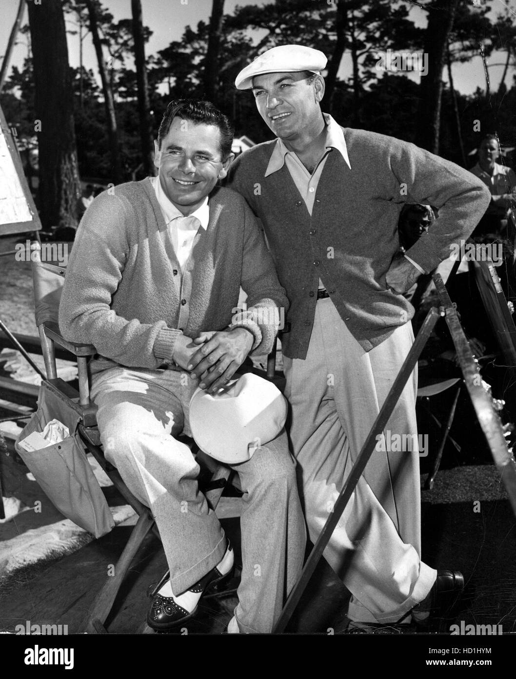 GLENN FORD and BEN HOGAN between takes of FOLLOW THE SUN, the screen ...