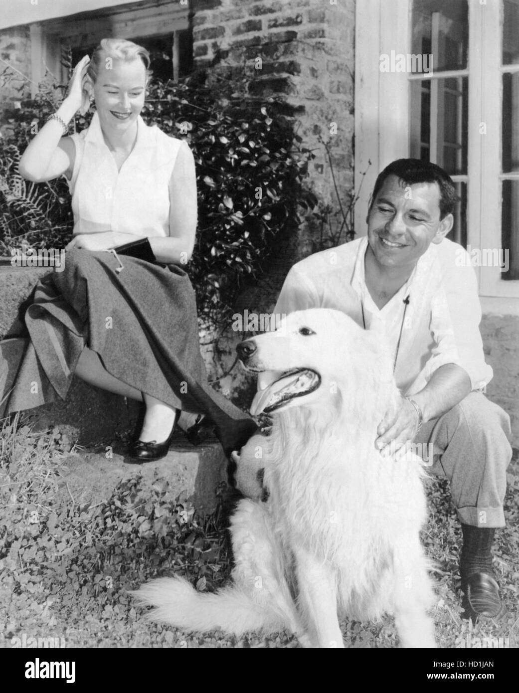 Jack Webb, right, and his second wife, Dorothy Towne, at home, ca. mid ...