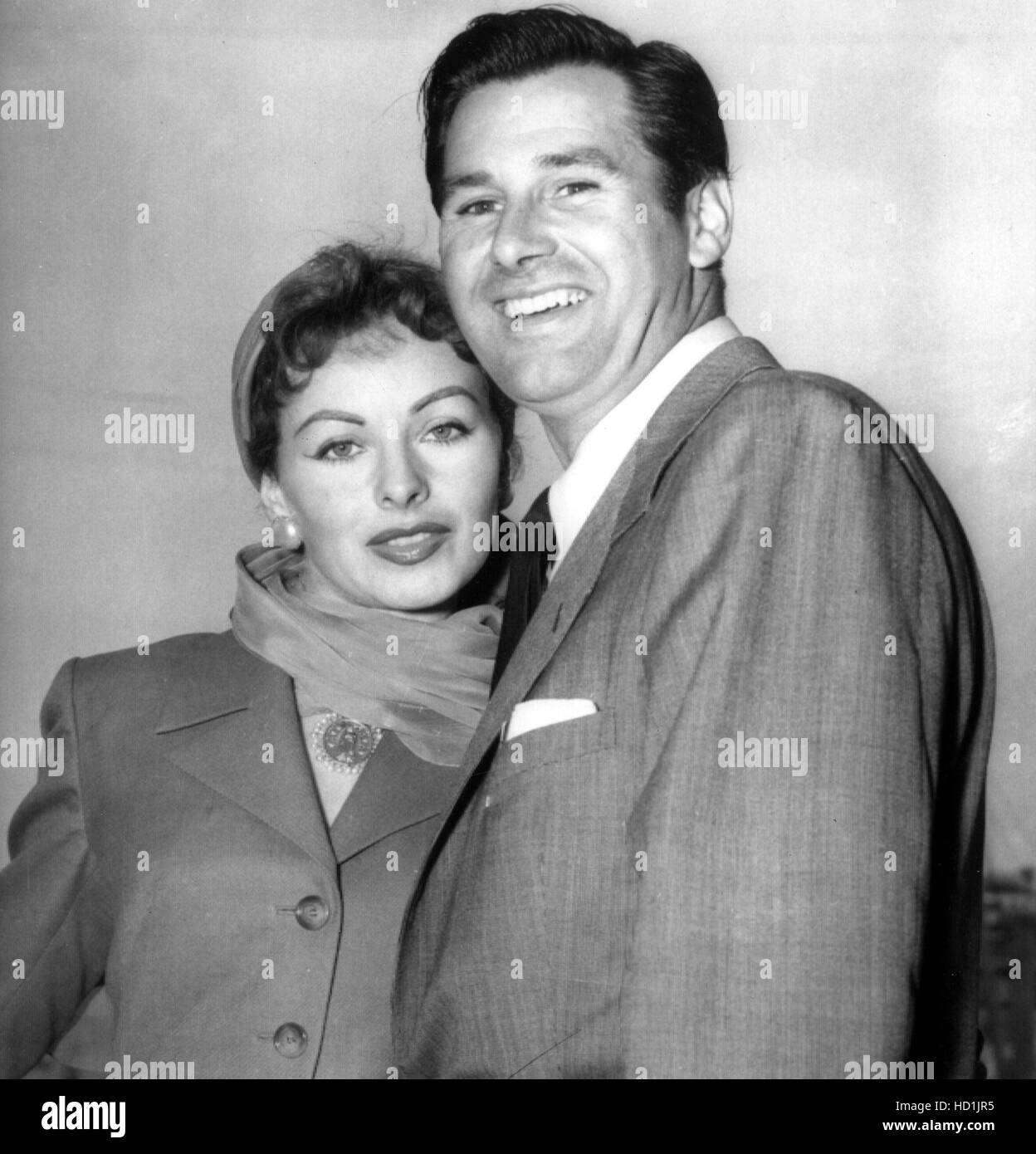 Jeanne Crain and husband Paul Brinkman sailing for Europe, 1953 Stock ...