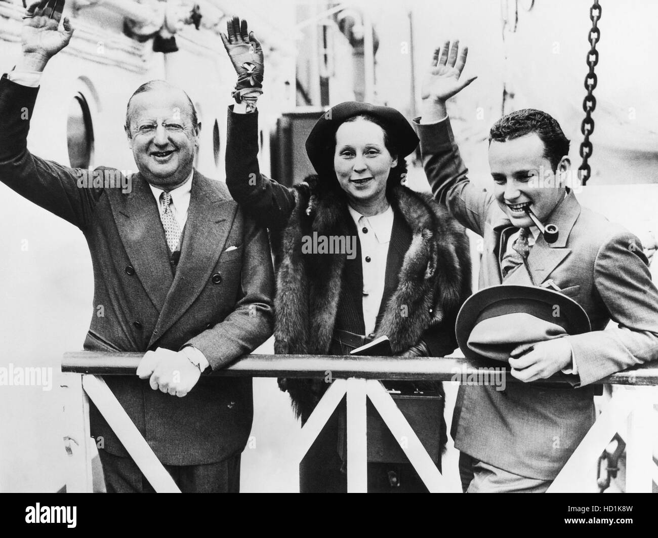 From left, producer Jesse Lasky, his wife, Bessie Lasky, and their son ...