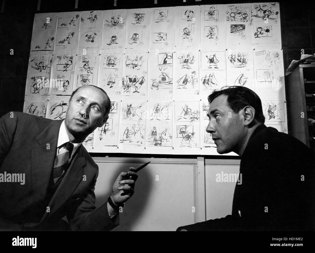 John Halas, John Morris discussing storyboards for TV series FOO-FOO ...