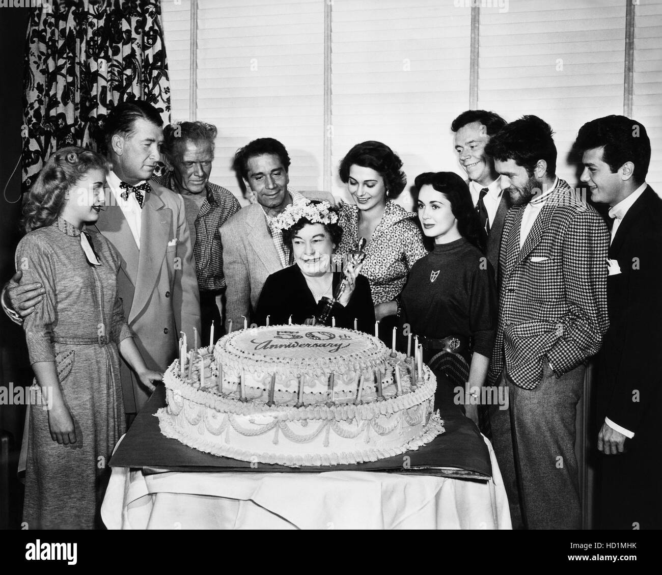 Josephine Hull (seated) celebrates her Oscar win and 50th year in show ...