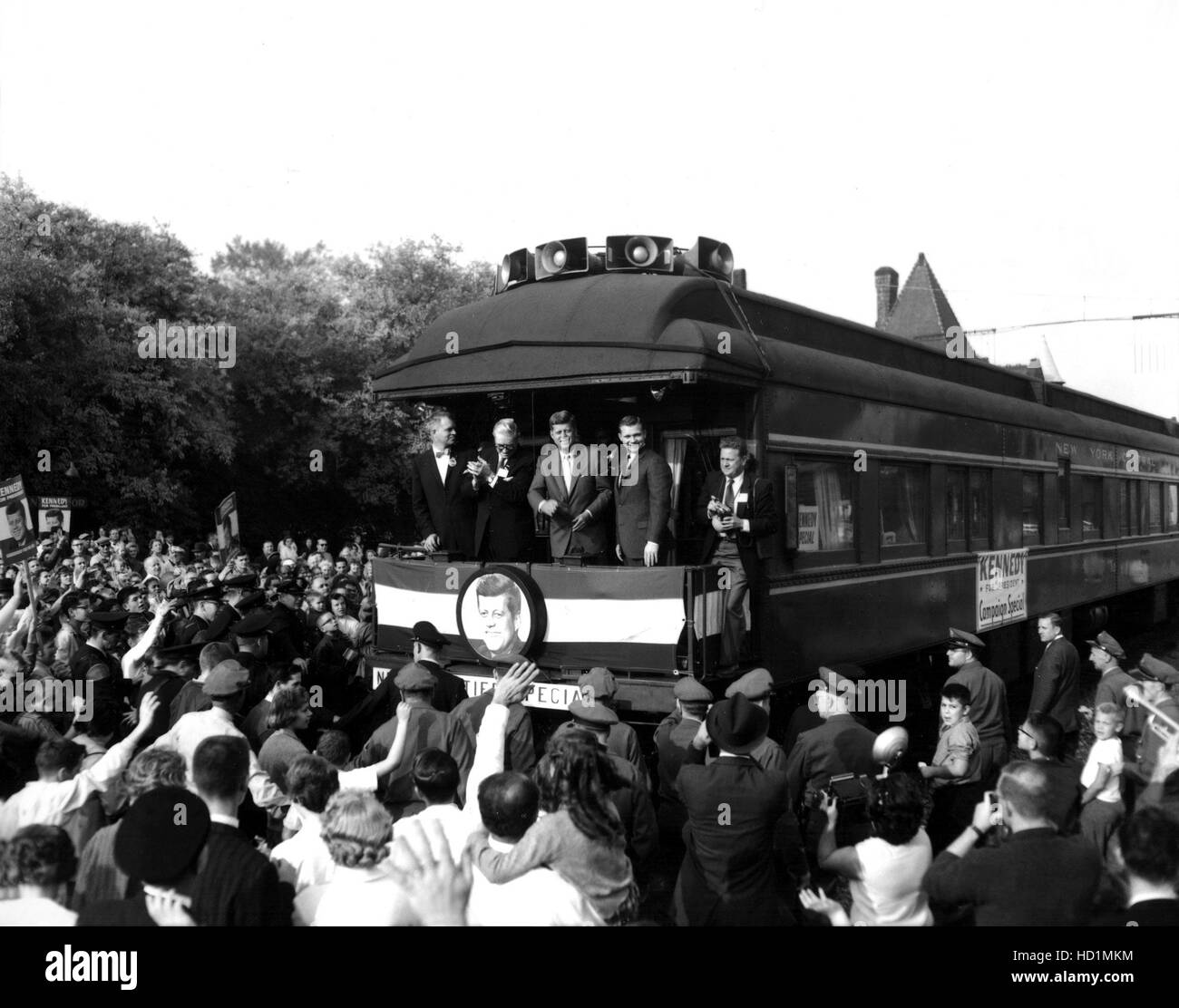 John F. Kennedy on campaign train in Michigan during 1960 presidential ...