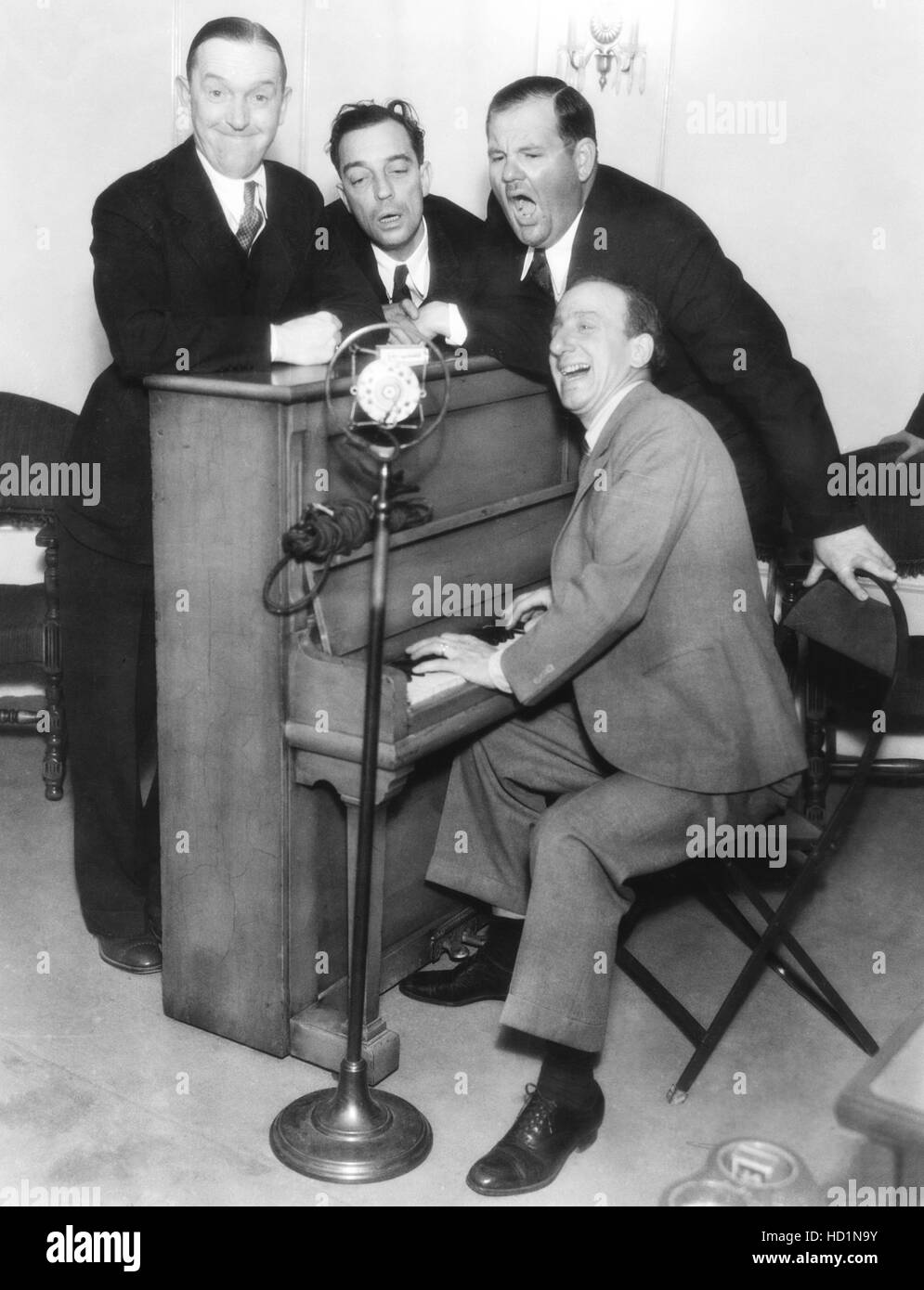 Clockwise from left: Stan Laurel, Buster Keaton, Oliver Hardy, Jimmy Durante, on the MGM lot ...