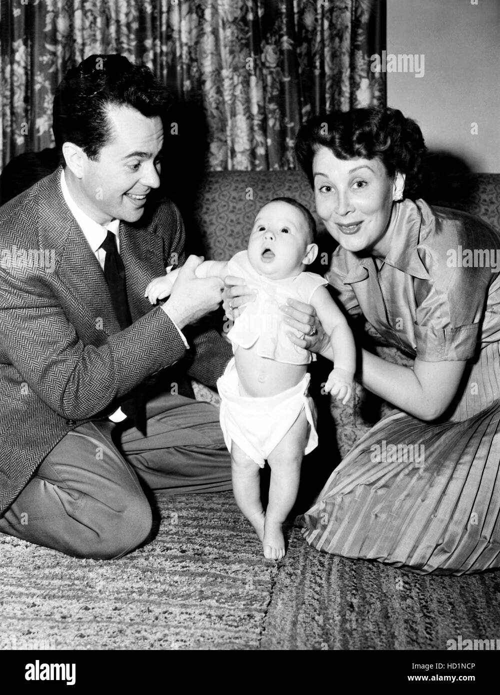 From left, Larry Parks, Betty Garrett, with their son, Garrett Parks ...
