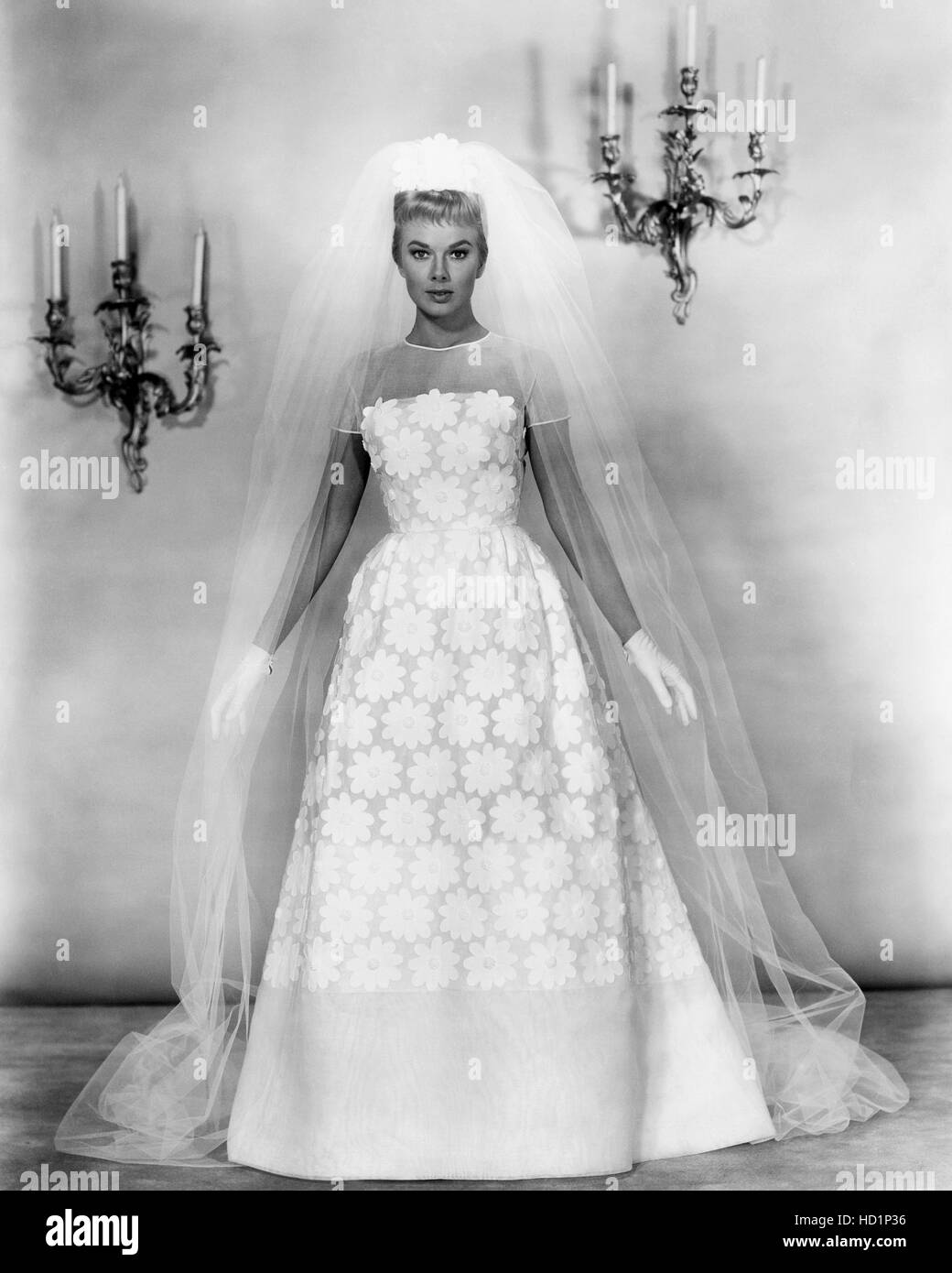 Leslie Parrish modeling wedding gown, ca. 1950s Stock Photo - Alamy