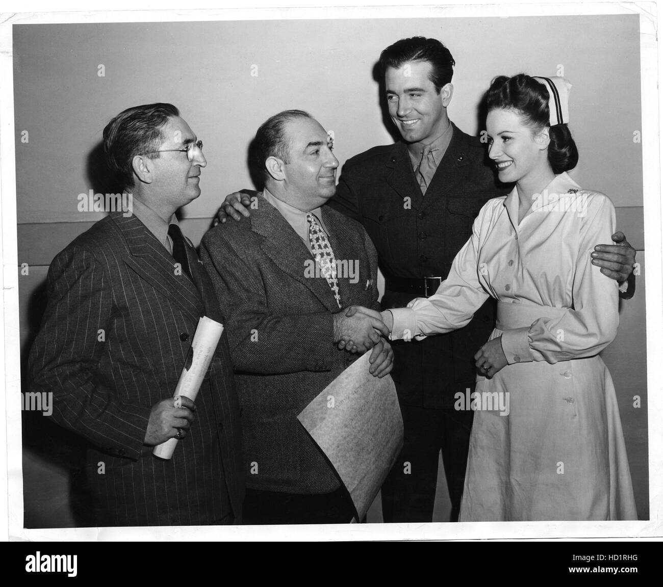 Harry Warren, Mack Gordon, John Payne, Maureen O'Hara, at presentation ...