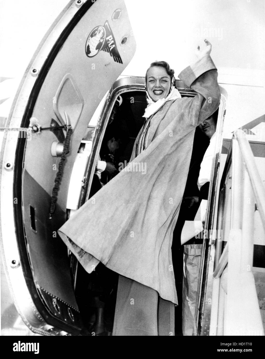 Maria Riva, (aka Maria Sieber), arriving at Orly Airfield in Paris, May ...