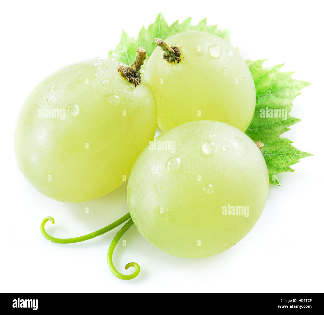 Three grapes with small leaf on the white background Stock Photo - Alamy