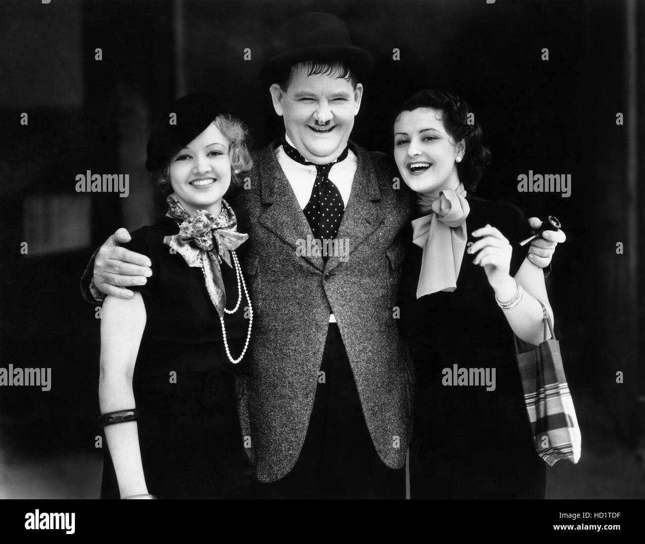 Oliver Hardy, with his nieces (from left) Mary Sage, Margo Sage, 1935 ...