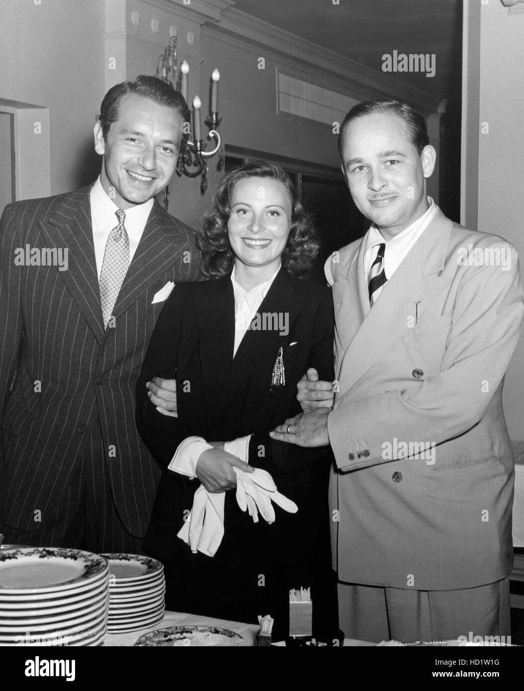 Paul Henreid, Michele Morgan, David Hempstead at Beverly Wilshire party ...