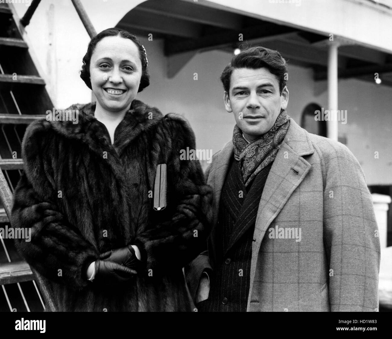 Paul Muni with wife, Bella Finkel, abroad the S.S. Roosevelt, 1938 ...