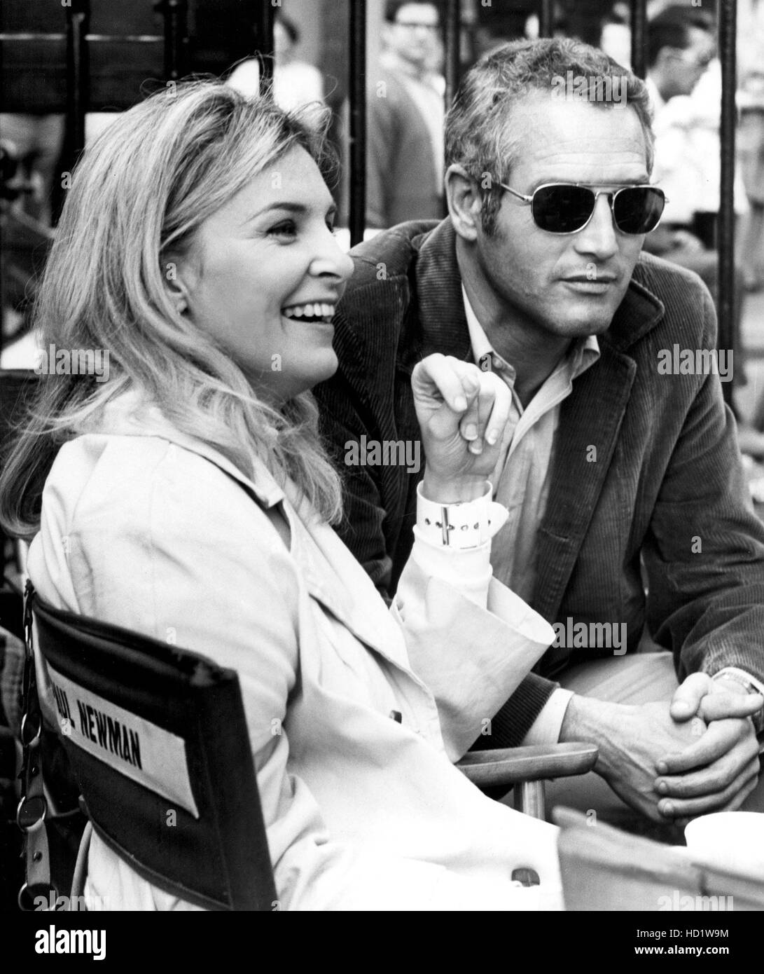 JOANNE WOODWARD and husband PAUL NEWMAN enjoy a laugh between takes of ...