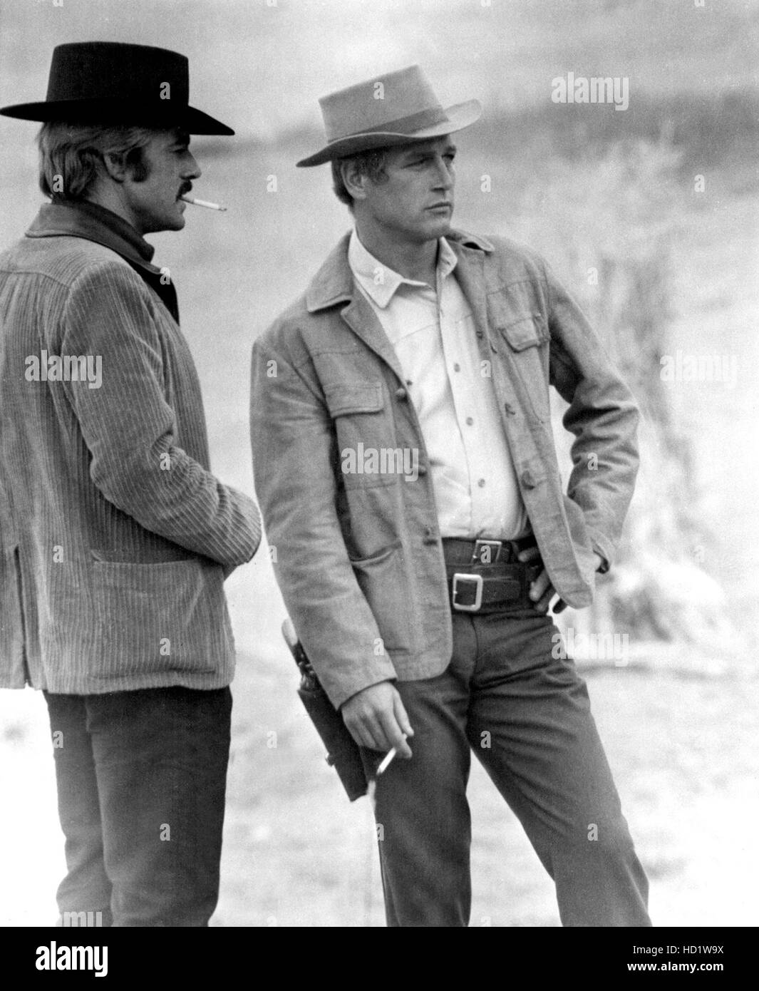 Robert Redford, Paul Newman smoking cigarettes between takes on BUTCH ...