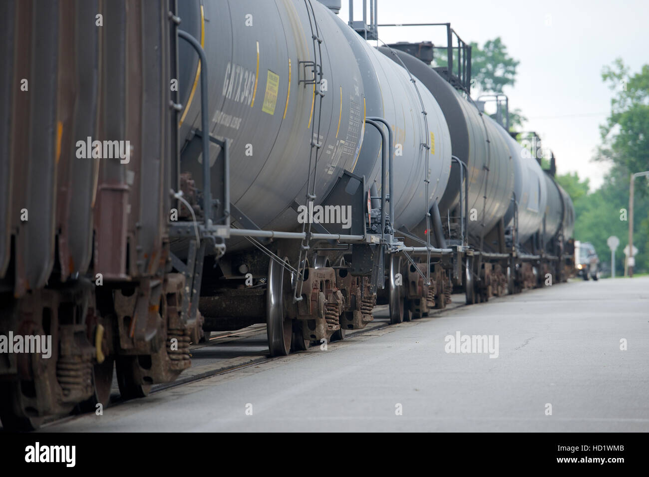 Freight train on Main Street, La Grange, Oldham County, Kentucky, USA ...