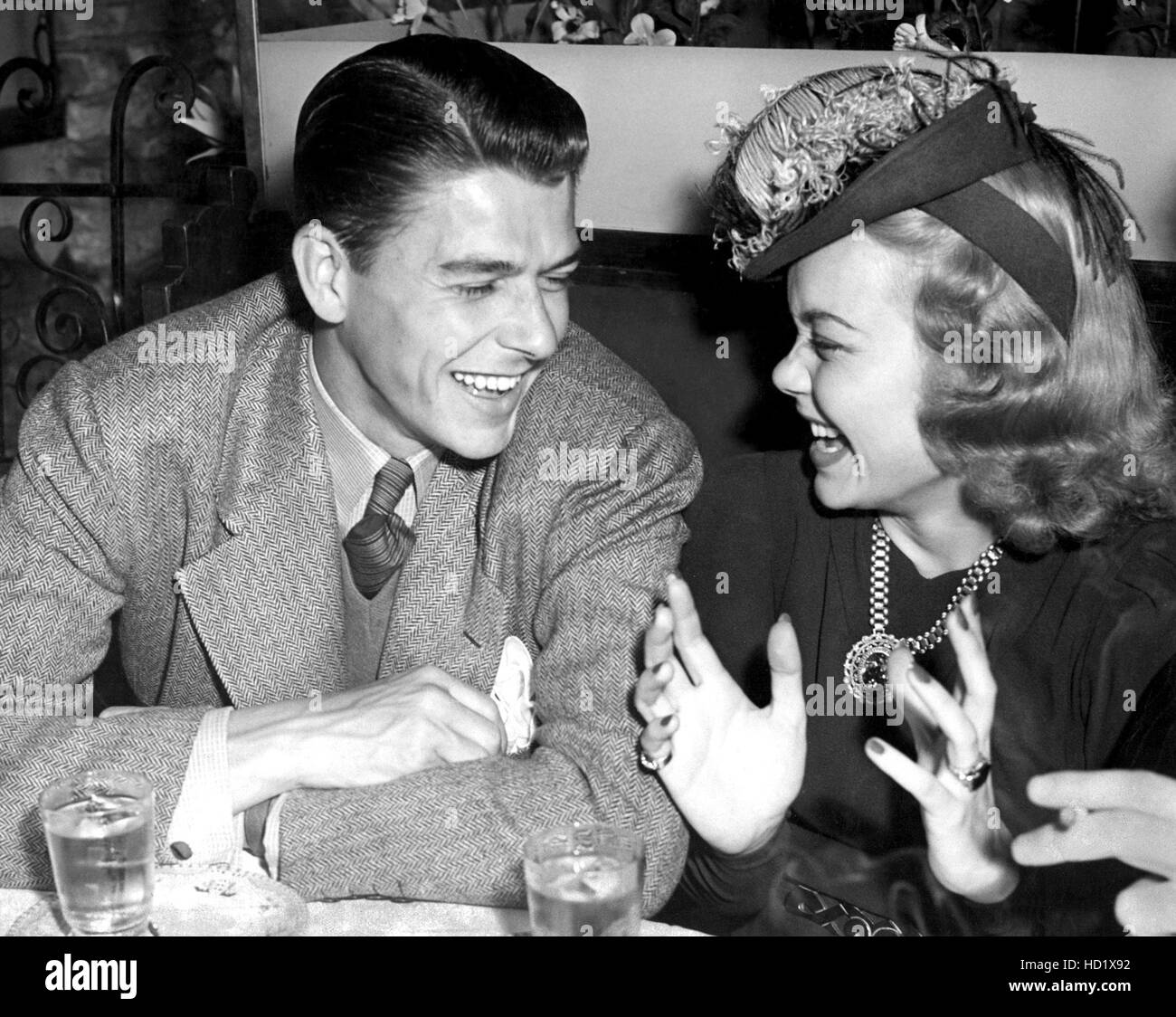 RONALD REAGAN and date JANE WYMAN enjoy a laugh at Cafe Lamage, 7/14/39 ...