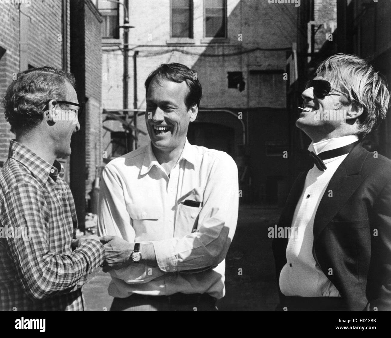 Paul Newman, director George Roy Hill, Robert Redford on the set of THE ...