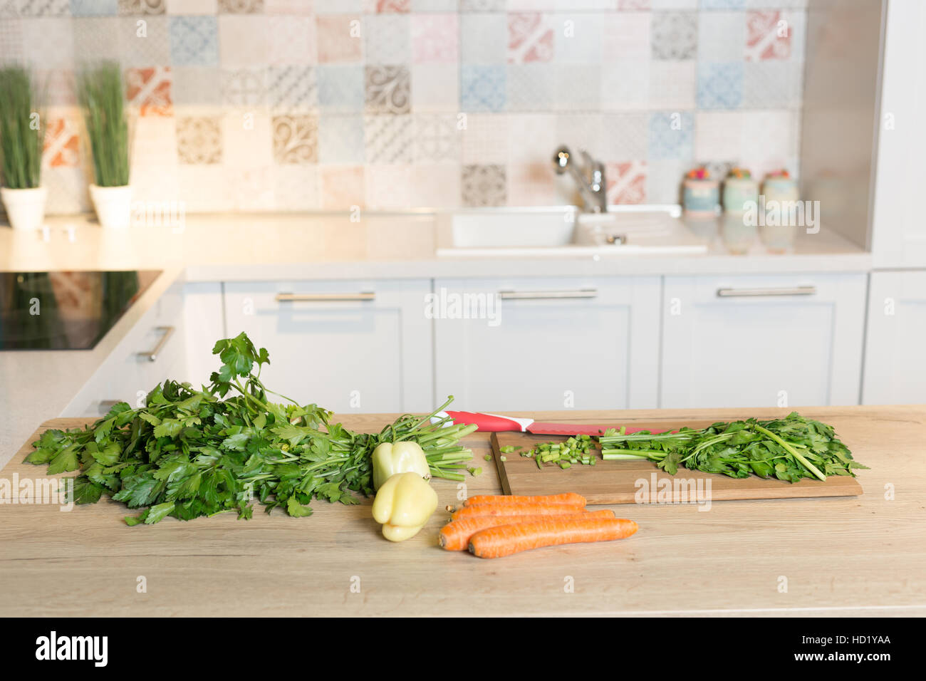 The kitchen counter vegetables Stock Photo - Alamy