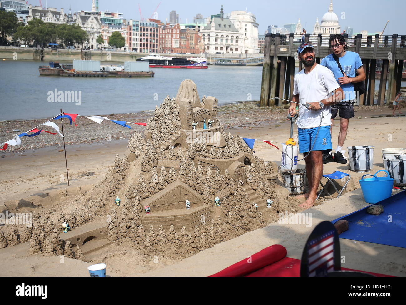 Summer Fun building Sandcastles on the South Bank Featuring: Atmosphere ...