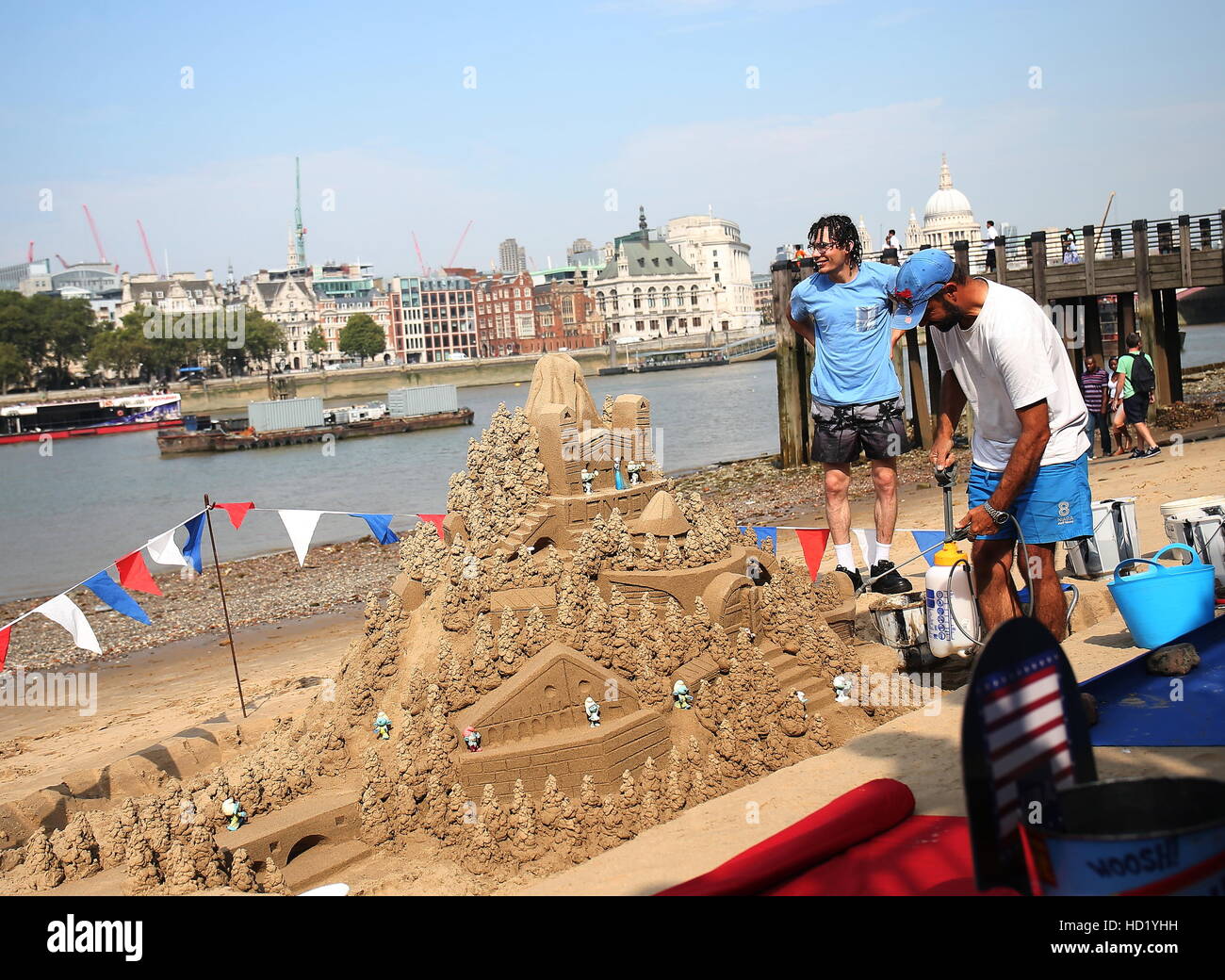Summer Fun building Sandcastles on the South Bank Featuring: Atmosphere ...