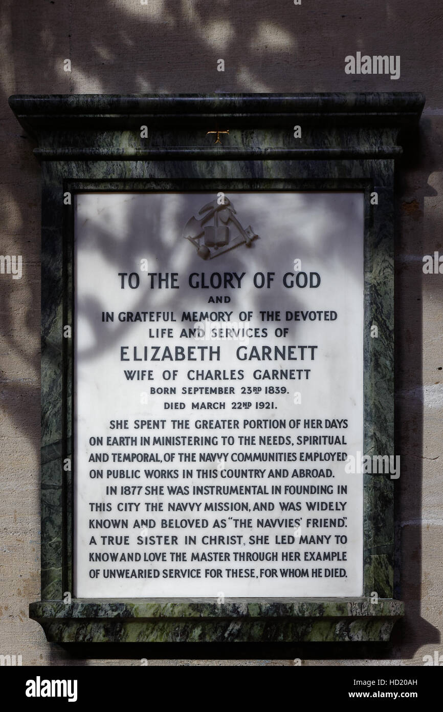Ripon Cathedral wall memorial for Elizabeth Garnett 1839-1921 ...
