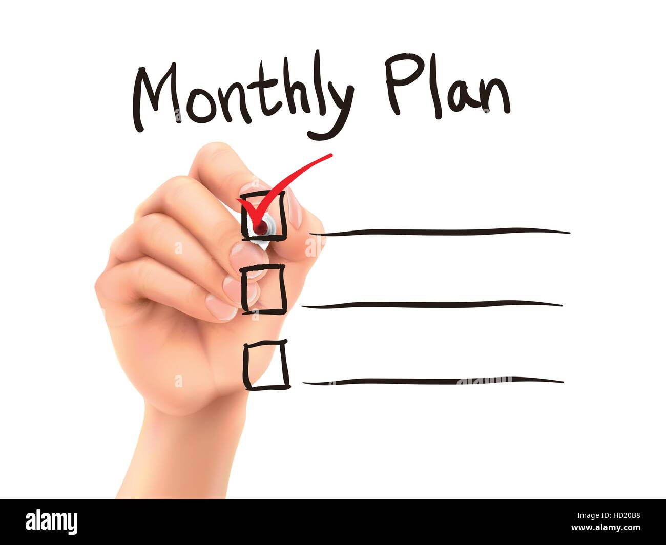 monthly plan words written by 3d hand over white background Stock ...