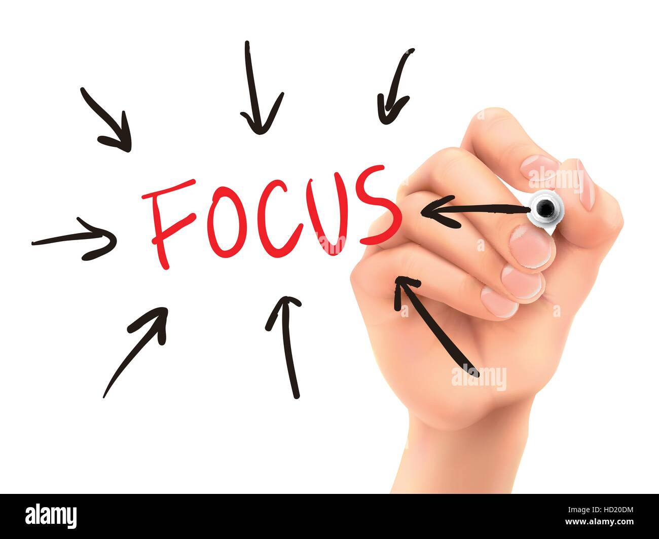 focus word written by 3d hand over white background Stock Vector Image ...