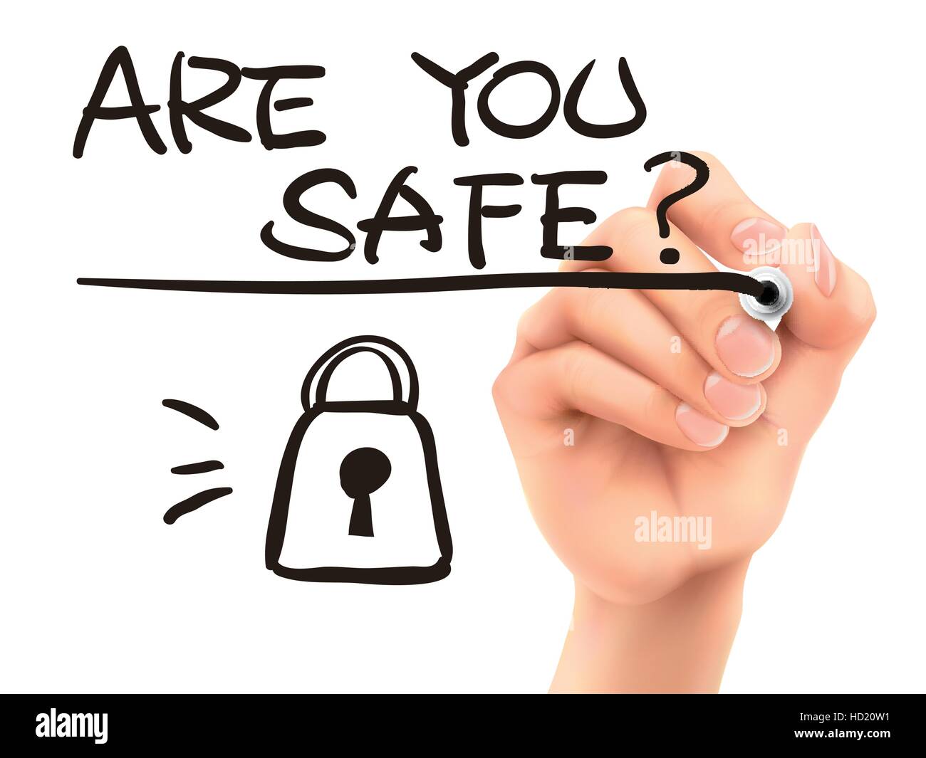 are you safe written by 3d hand over white background Stock Vector ...