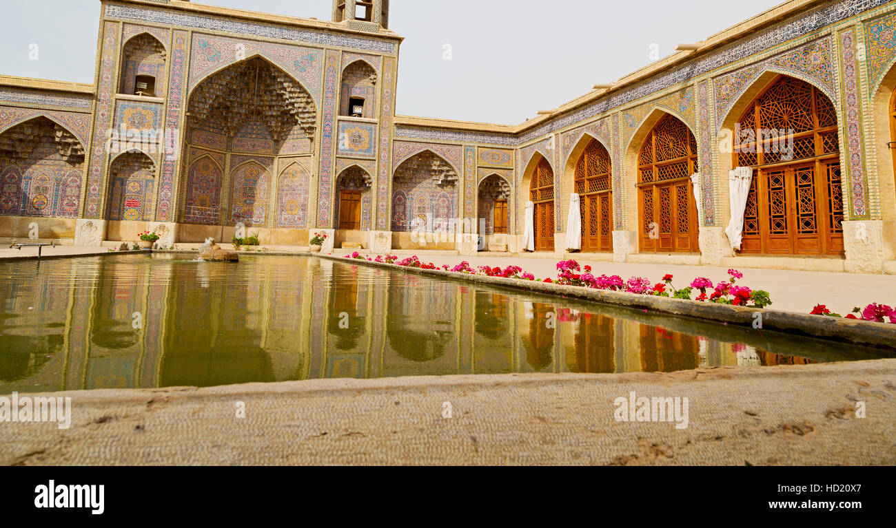 in iran the old mosque and traditional wall tile incision near minaret ...