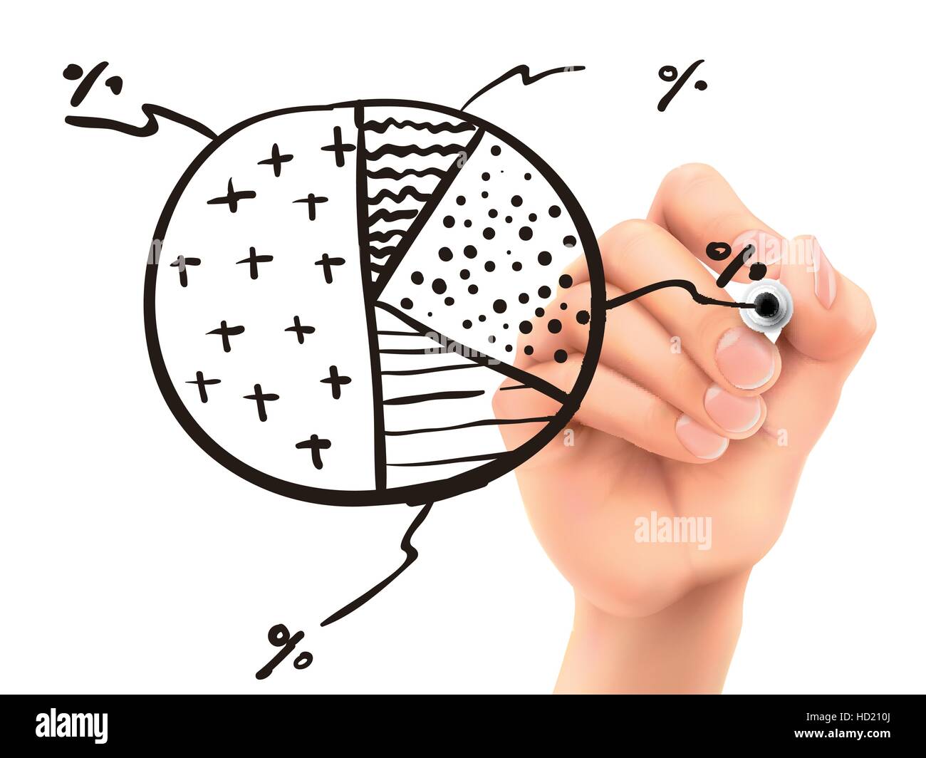 pie chart drawn by 3d hand over white background Stock Vector Image ...