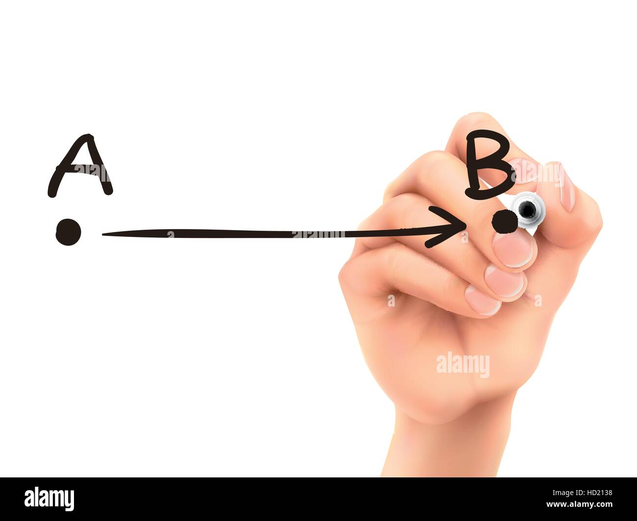 point A to B drawn by 3d hand over white background Stock Vector Image ...