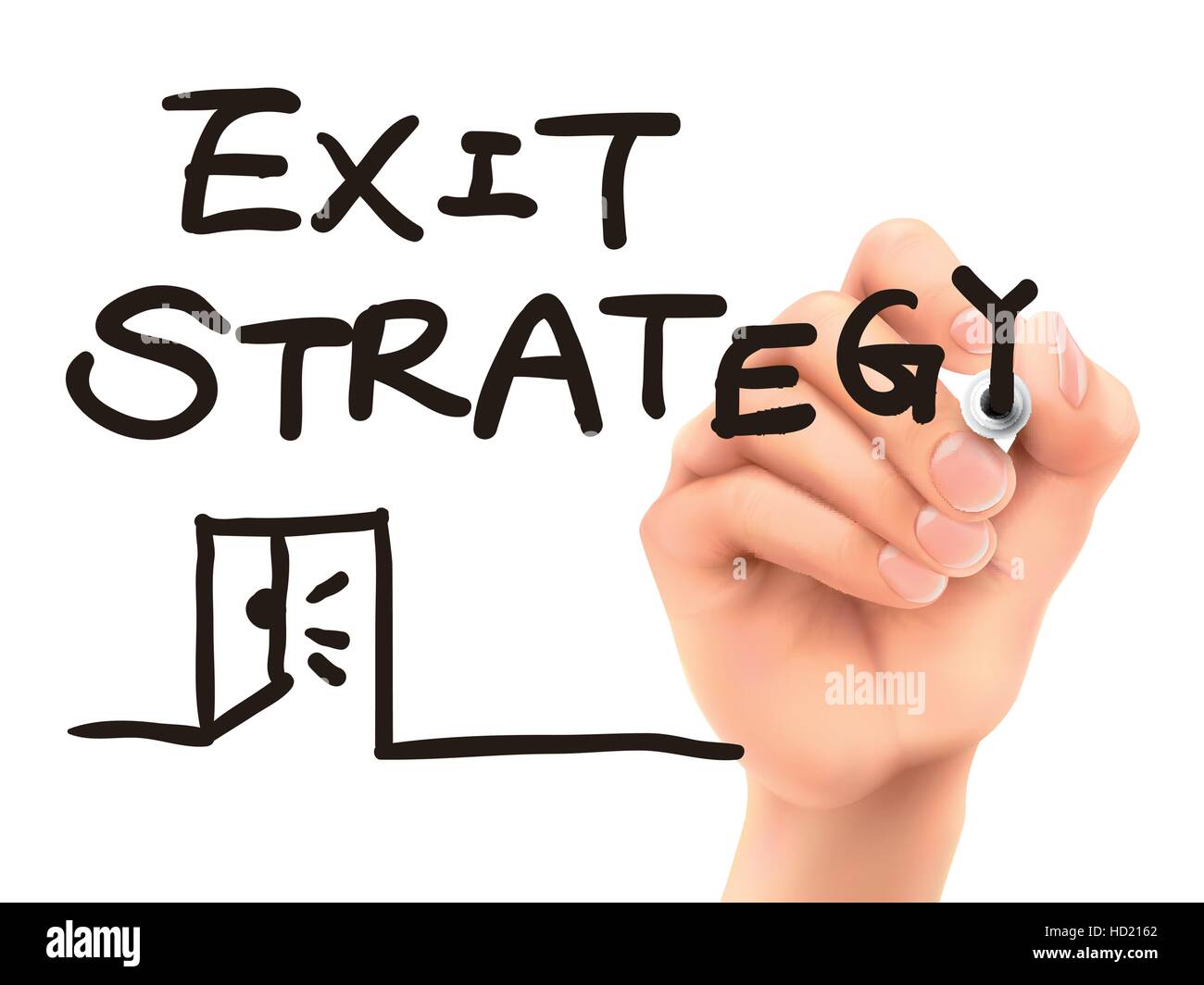 exit strategy words written by 3d hand over white background Stock ...