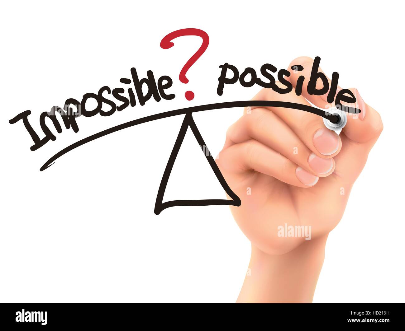 balance between impossible and possible written by 3d hand over white ...