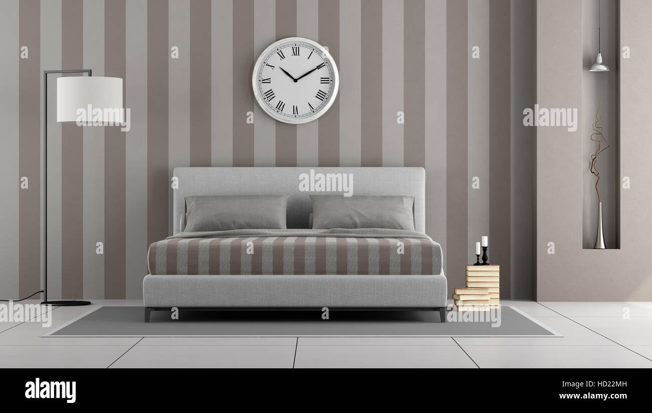 Elegant master bedroom with modern double bed and niche - 3d rendering ...