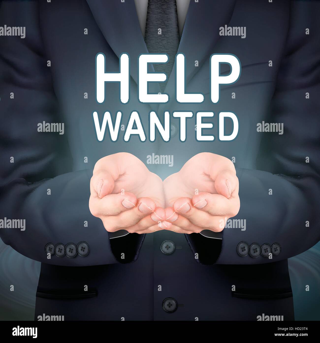 close-up look at businessman holding help wanted words Stock Vector ...