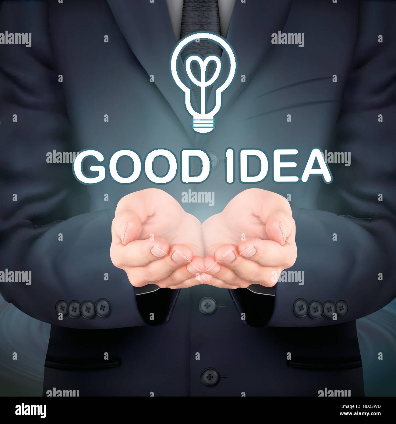 close-up look at businessman holding good idea words Stock Vector Image ...