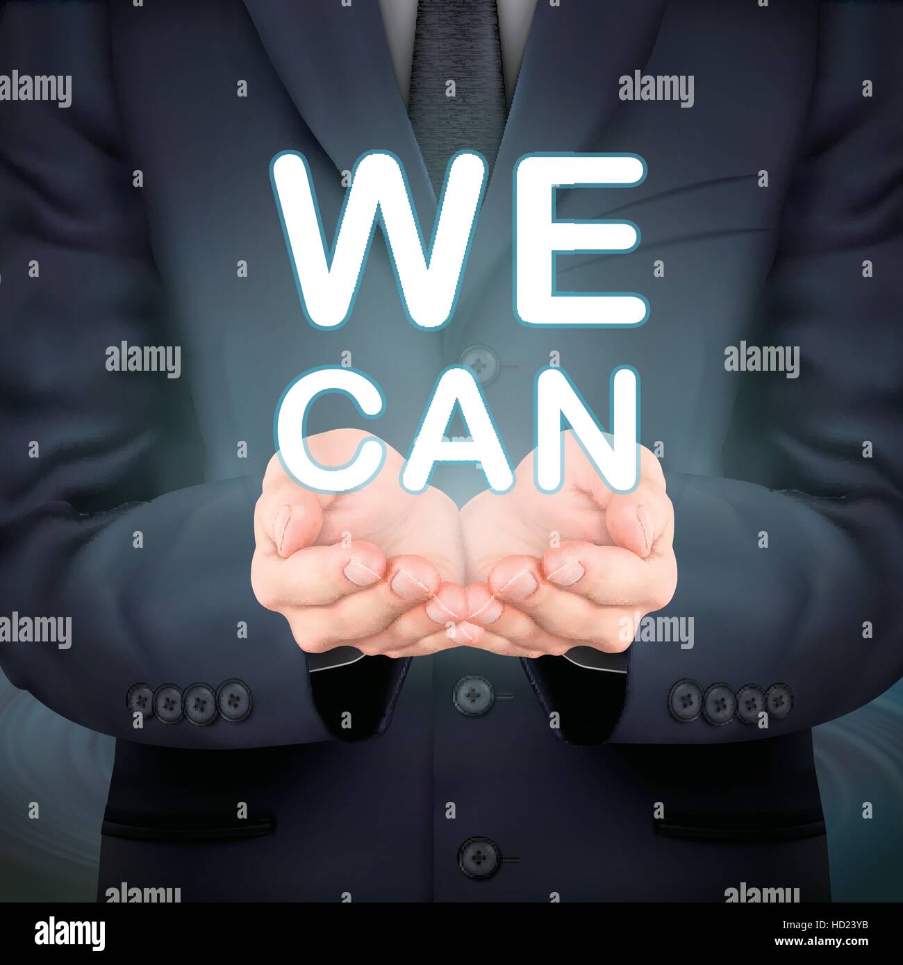 close-up look at businessman holding we can words Stock Vector Image ...