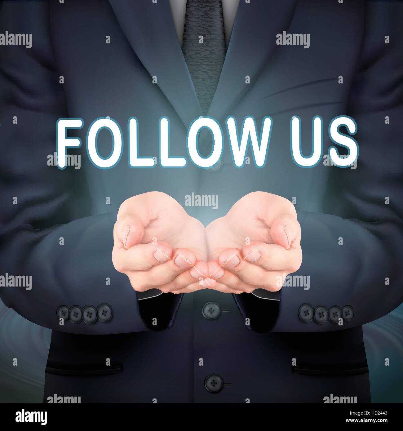 close-up look at businessman holding follow us words Stock Vector Image ...