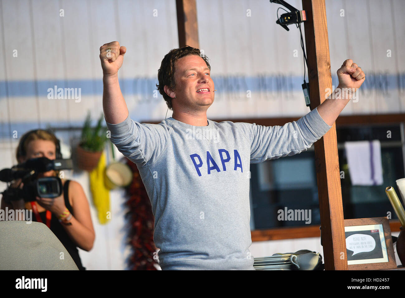 Jamie Oliver Giving a cooking demonstration at the Neff Big Kitchen on ...