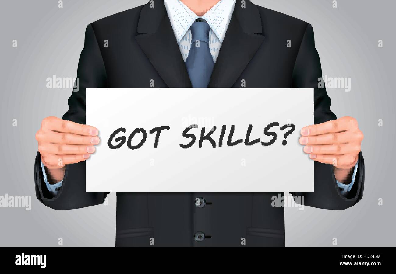 close-up look at businessman holding got skills poster Stock Vector ...