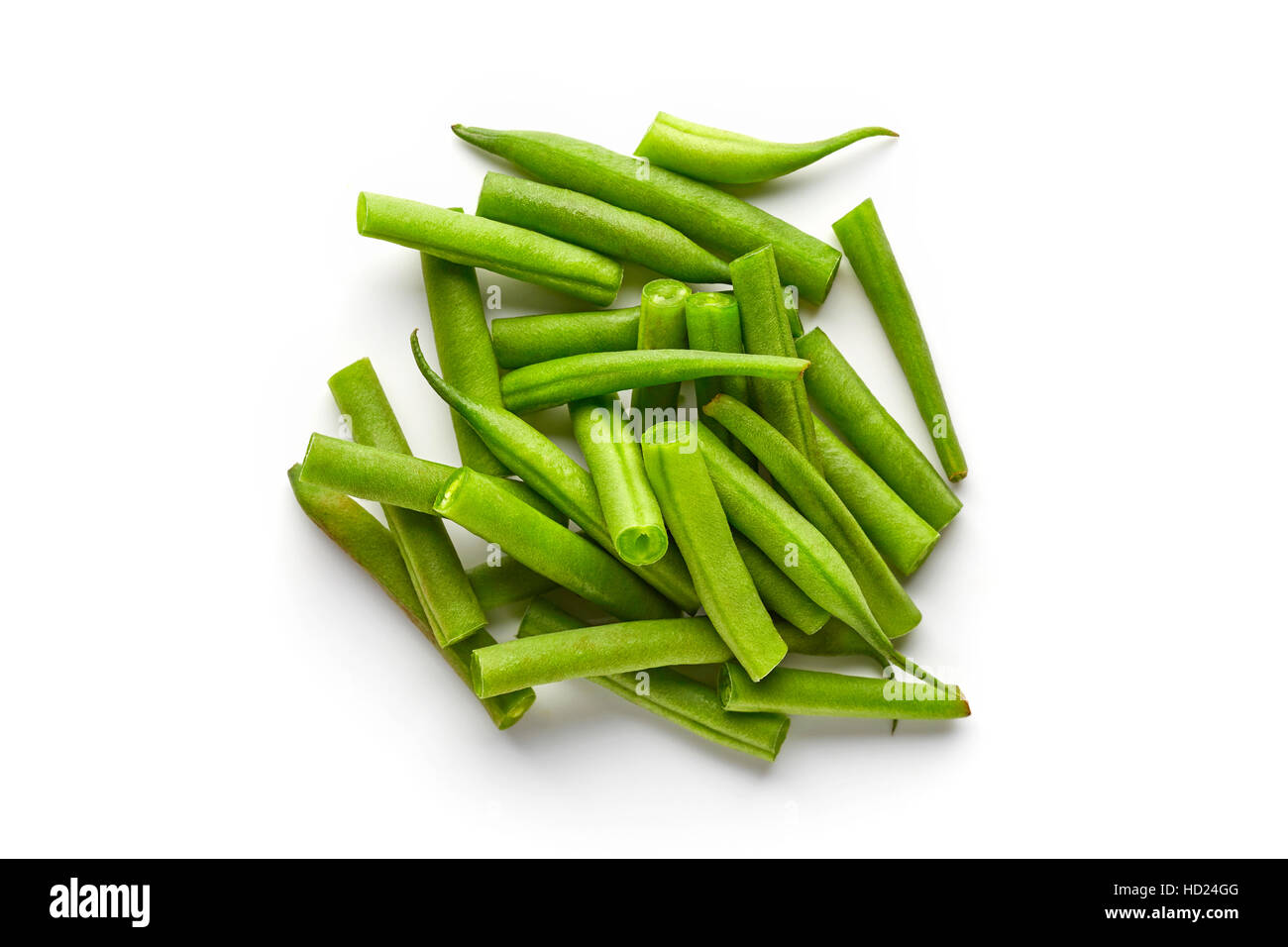 Heap of green beans isolated on white background, top view Stock Photo ...