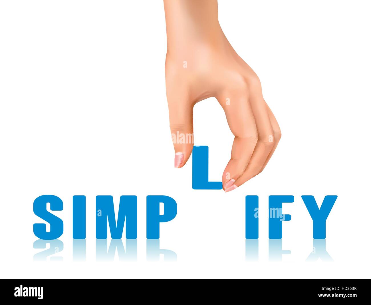 simplify word taken away by hand over white background Stock Vector ...