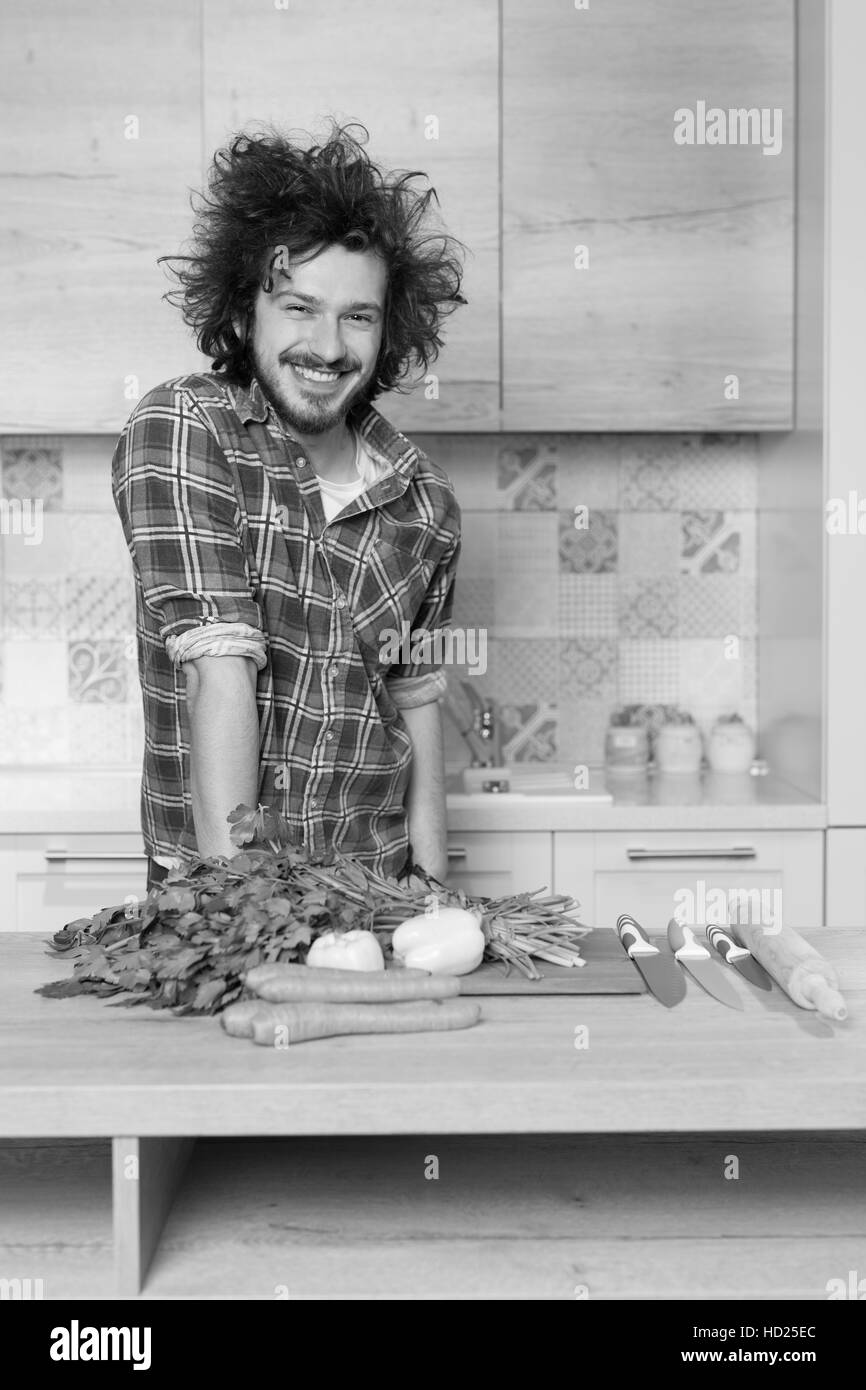 Cooking man in shirt Black and White Stock Photos & Images - Alamy